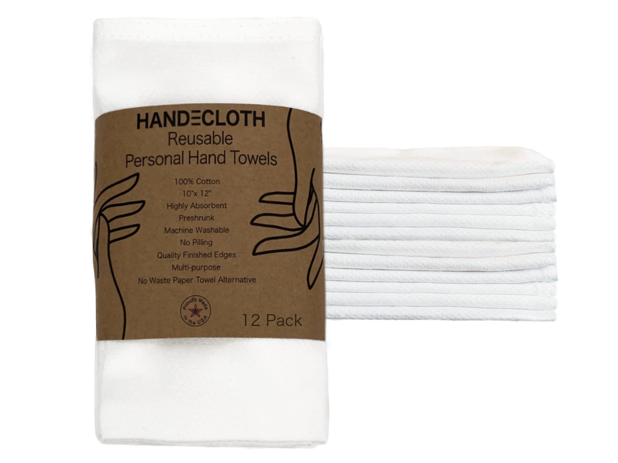 HANDECLOTH Reusable Paper Towels 12 PACK/Cotton/American Made/Machine Washable/Absorbent and Durable with Quality Edges and No Pilling/Guest Towel