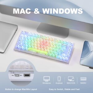 YUNZII X75 82 Key Hot Swappable Mechanical Keyboard with Transparent Keycaps, Gasket Mount 75 Keyboard, RGB Backlit Custom Gaming Keyboard for Windows/Mac (Crystal White Switch, Wired -White)