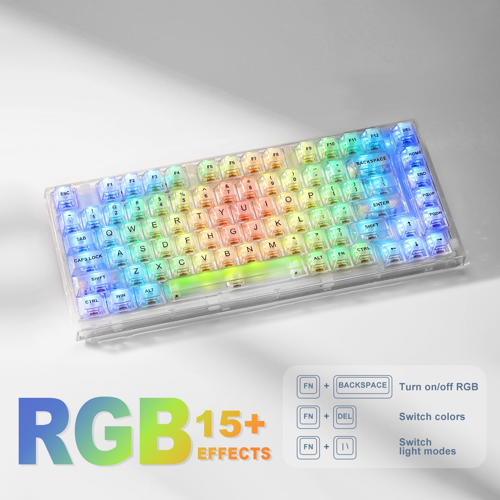 YUNZII X75 82 Key Hot Swappable Mechanical Keyboard with Transparent Keycaps, Gasket Mount 75 Keyboard, RGB Backlit Custom Gaming Keyboard for Windows/Mac (Crystal White Switch, Wired -White)