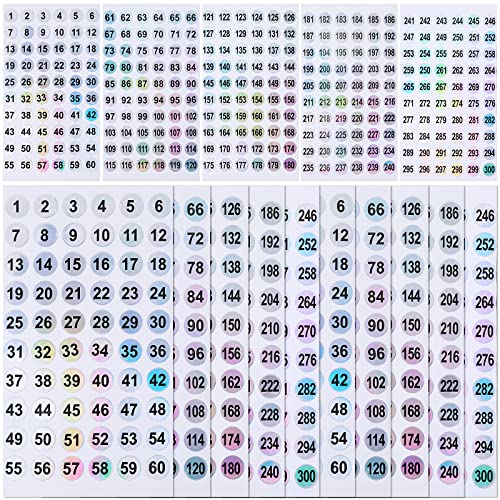 Thinp 15 Sheets Glitter Number Stickers 1 to 300 Consecutive Number Stickers Self Adhesive Round Number Stickers Labels for Inventory Storage Organizing DIY Scrapbooks Greeting Cards Arts Craft