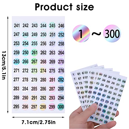 Thinp 15 Sheets Glitter Number Stickers 1 to 300 Consecutive Number Stickers Self Adhesive Round Number Stickers Labels for Inventory Storage Organizing DIY Scrapbooks Greeting Cards Arts Craft