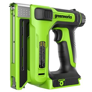 greenworks 24v 3/8" 18 ga crown stapler, cordless narrow nail stapler, tool only