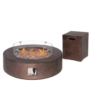 hompus outdoor propane fire pit table 42-inch 50,000 btu round bronze concrete gas fire table w tank cover,wind guard,lava rocks,rain cover smokeless firepit for outside patio,garden,deck,backyard