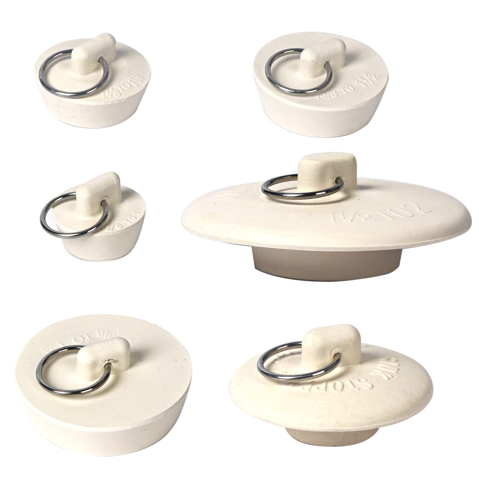 6 Sizes of Sink Stopper, Bathtub Drain Plug with Ring Suitable for Kitchen, Bathroom and Laundry Sink, Bathtub Accessories