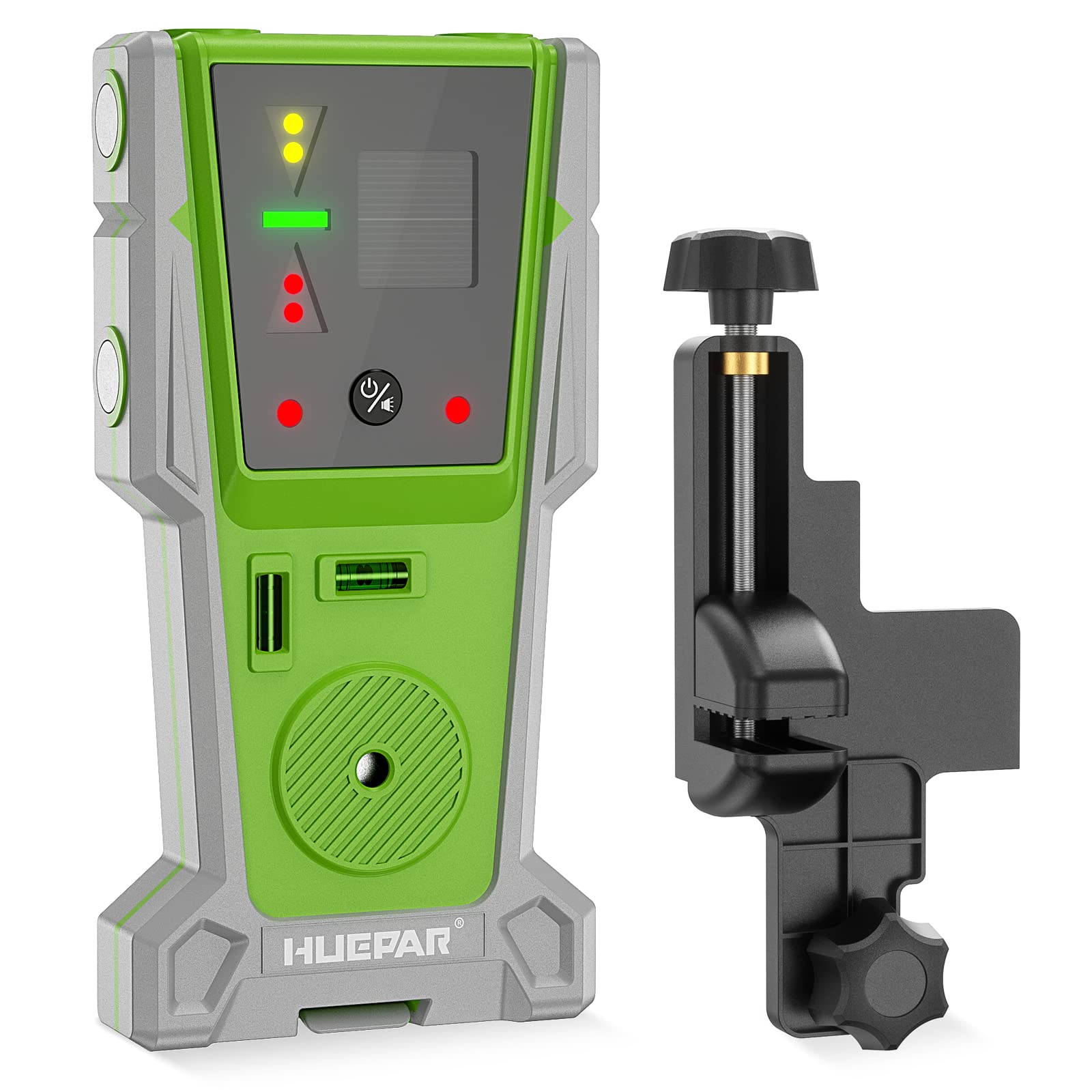 Huepar Laser Detector for Laser Level， Digital Laser Receiver for Green and Red Beam， Two-Sided LED Prompt and Magnet, Double Lamp & 90 dB Buzzer is Suitable for Bright and Noisy Environments-LR-8RG