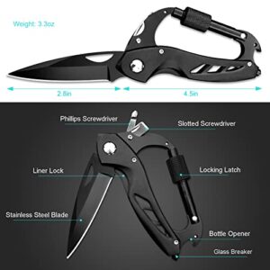 Joycube Multitool Carabiner with Folding Pocket Knife, Bottle Opener, Window Glass Breaker and Screwdriver, EDC Keychain Clip, Tactical Knives Survival Gear for Men Outdoor Camping