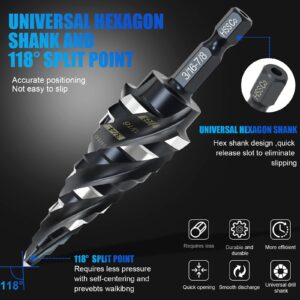 M35 Four Spiral Flute Step Drill Bit Set 1/8"-7/8"(3 pcs), 1/4" Hex Shank Drill for Working Metal, Impact Resistant M35 Cobalt Step Drill Bit, for Stainless Steel, Wood, Aluminum, Plastic