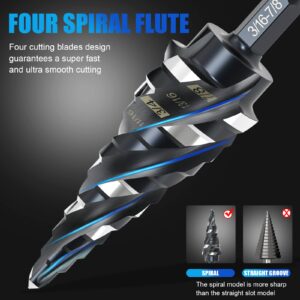 M35 Four Spiral Flute Step Drill Bit Set 1/8"-7/8"(3 pcs), 1/4" Hex Shank Drill for Working Metal, Impact Resistant M35 Cobalt Step Drill Bit, for Stainless Steel, Wood, Aluminum, Plastic