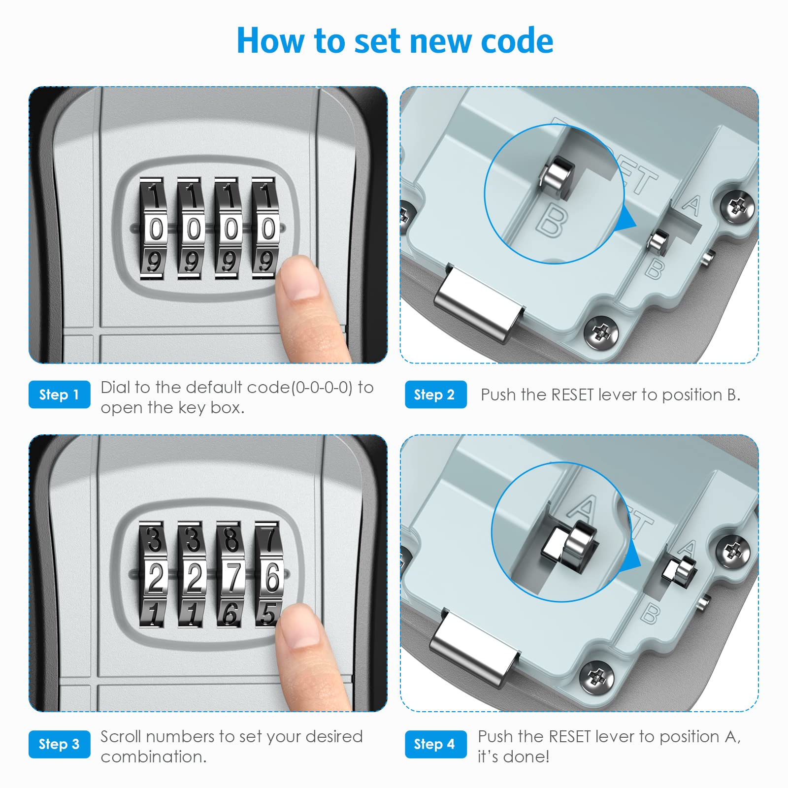 AMIR Key Lock Box for Outside, NEW VERSION Lock Box for House Key, 4-Digit Combination Security Lockbox, Portable Wall Mounted Storage Lock box for Home, Realtors Garage Spare Keys