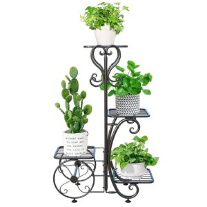 zhazhadi metal plant stand shelf rack indoor outdoor multiple black 4 tier tall corner flower pot holder stands tiered wrought iron planter shelves for patio living room balcony office