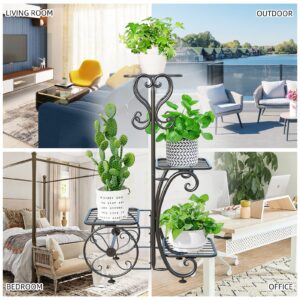 ZHAZHADI Metal Plant Stand Shelf Rack Indoor Outdoor Multiple Black 4 Tier Tall Corner Flower Pot Holder Stands Tiered Wrought Iron Planter Shelves for Patio Living Room Balcony Office