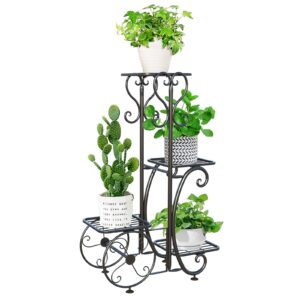 ZHAZHADI Metal Plant Stand Shelf Rack Indoor Outdoor Multiple Black 4 Tier Tall Corner Flower Pot Holder Stands Tiered Wrought Iron Planter Shelves for Patio Living Room Balcony Office