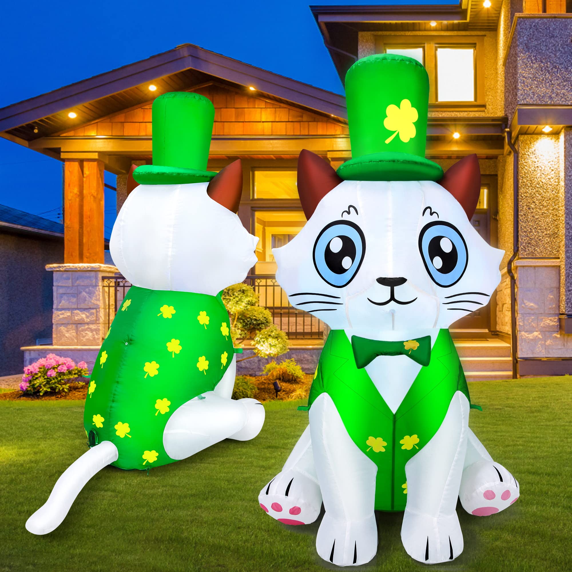 zukakii 5Ft St. Patrick's Day Inflatable Outdoor Decoration Blow Up Cute Cat Wearing Lucky Shamrocks Hat with LED Lights St Patricks Day Decorations Yard Garden Lawn Home Party Indoor