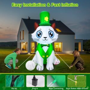 zukakii 5Ft St. Patrick's Day Inflatable Outdoor Decoration Blow Up Cute Cat Wearing Lucky Shamrocks Hat with LED Lights St Patricks Day Decorations Yard Garden Lawn Home Party Indoor