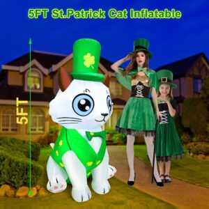 zukakii 5Ft St. Patrick's Day Inflatable Outdoor Decoration Blow Up Cute Cat Wearing Lucky Shamrocks Hat with LED Lights St Patricks Day Decorations Yard Garden Lawn Home Party Indoor