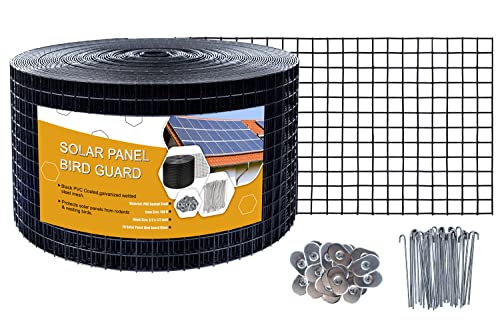 Solar Panel Bird Wire,8inx100FT Critter Guard PVC Coated,Birds from Entering & Nesting Roll Kit/Critter Guard with 70 Fastener Clips Rooftop Solar Panel for Squirrel Bird Critters