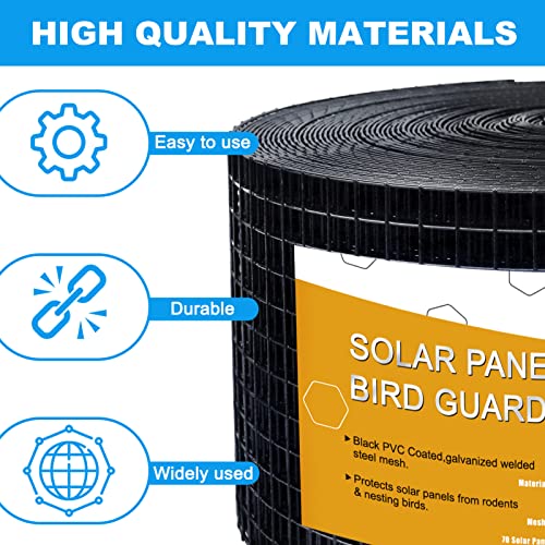 Solar Panel Bird Guard,6inx100FT Critter Guard PVC Coated, Solar Panels Birds from Entering Nesting Roll Kit/Critter Guard with 70 Fastener Clips Rooftop Bird Screen Mesh for Squirrel Bird Critters