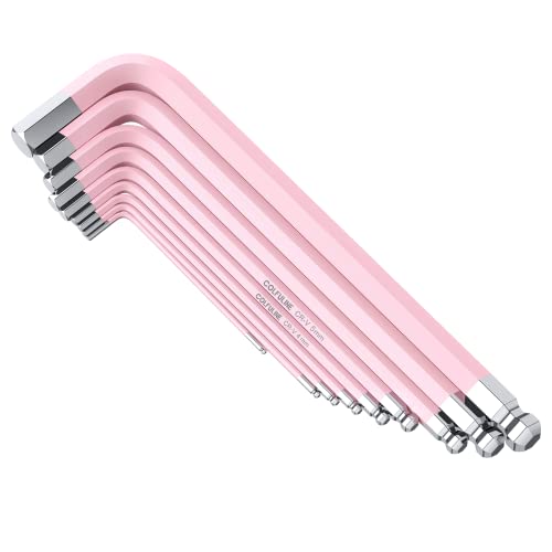 COLFULINE 9 PCS PINK Allen Key Set, Long Ball End Hex Key Set, Cr-V Allen Wrench Set for Women, Size 1.5-10mm with Colour-Coding for Best Gifts and Home Repair