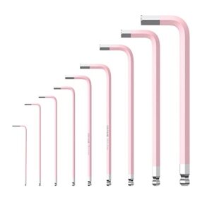 COLFULINE 9 PCS PINK Allen Key Set, Long Ball End Hex Key Set, Cr-V Allen Wrench Set for Women, Size 1.5-10mm with Colour-Coding for Best Gifts and Home Repair