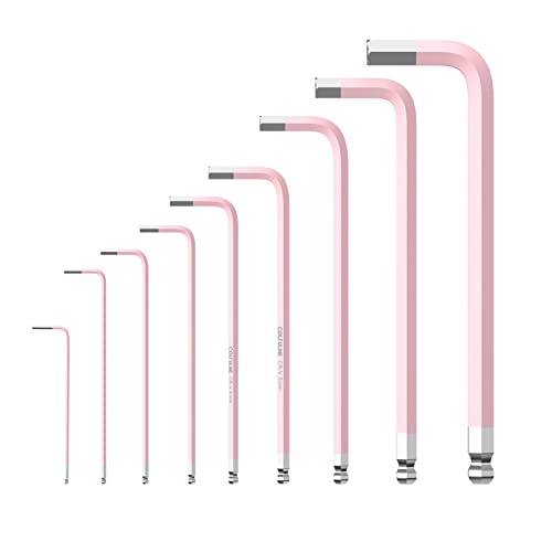 COLFULINE 9 PCS PINK Allen Key Set, Long Ball End Hex Key Set, Cr-V Allen Wrench Set for Women, Size 1.5-10mm with Colour-Coding for Best Gifts and Home Repair