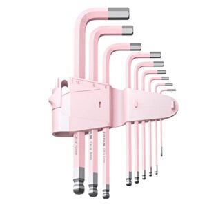 COLFULINE 9 PCS PINK Allen Key Set, Long Ball End Hex Key Set, Cr-V Allen Wrench Set for Women, Size 1.5-10mm with Colour-Coding for Best Gifts and Home Repair