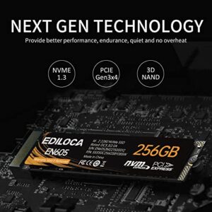 Ediloca 256GB NVMe SSD 3D NAND1.3 PCIe Gen3x4 M.2 2280 Internal Solid State Drive (Read/Write Speed up to 2,150/1,300 MB/s) Compatible with Laptop & Desktop