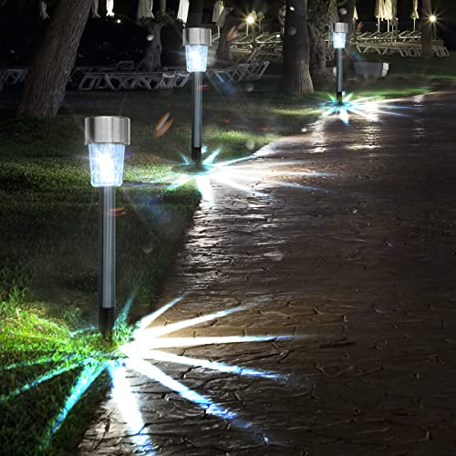 Oleitodh 30 Pack Solar Pathway Lights Outdoor LED Landscape Lighting Solar Powered Waterproof Stainless Steel Garden Lights Bulk All Weather for Yard Patio Walkway Lawn Decoration White