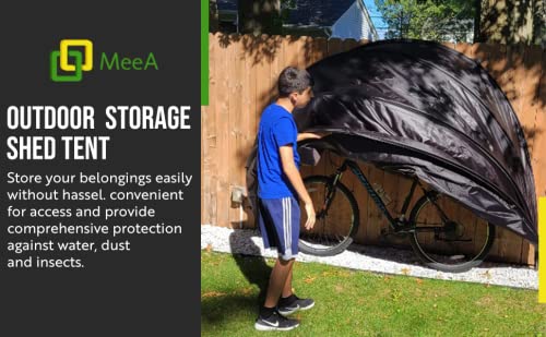 MeeA Outdoor Bike Cover Storage Shed Tent,210D Oxford Thick Waterproof Fabric, Fiberglass Frame (Black)