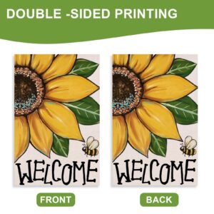 Covido Welcome Spring Summer Sunflower Decorative Garden Flag, Bee Yard Outside Decorations, Fall Autumn Farmhouse Outdoor Small Home Decor Double Sided 12 x 18