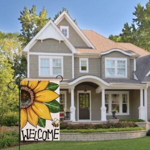 Covido Welcome Spring Summer Sunflower Decorative Garden Flag, Bee Yard Outside Decorations, Fall Autumn Farmhouse Outdoor Small Home Decor Double Sided 12 x 18