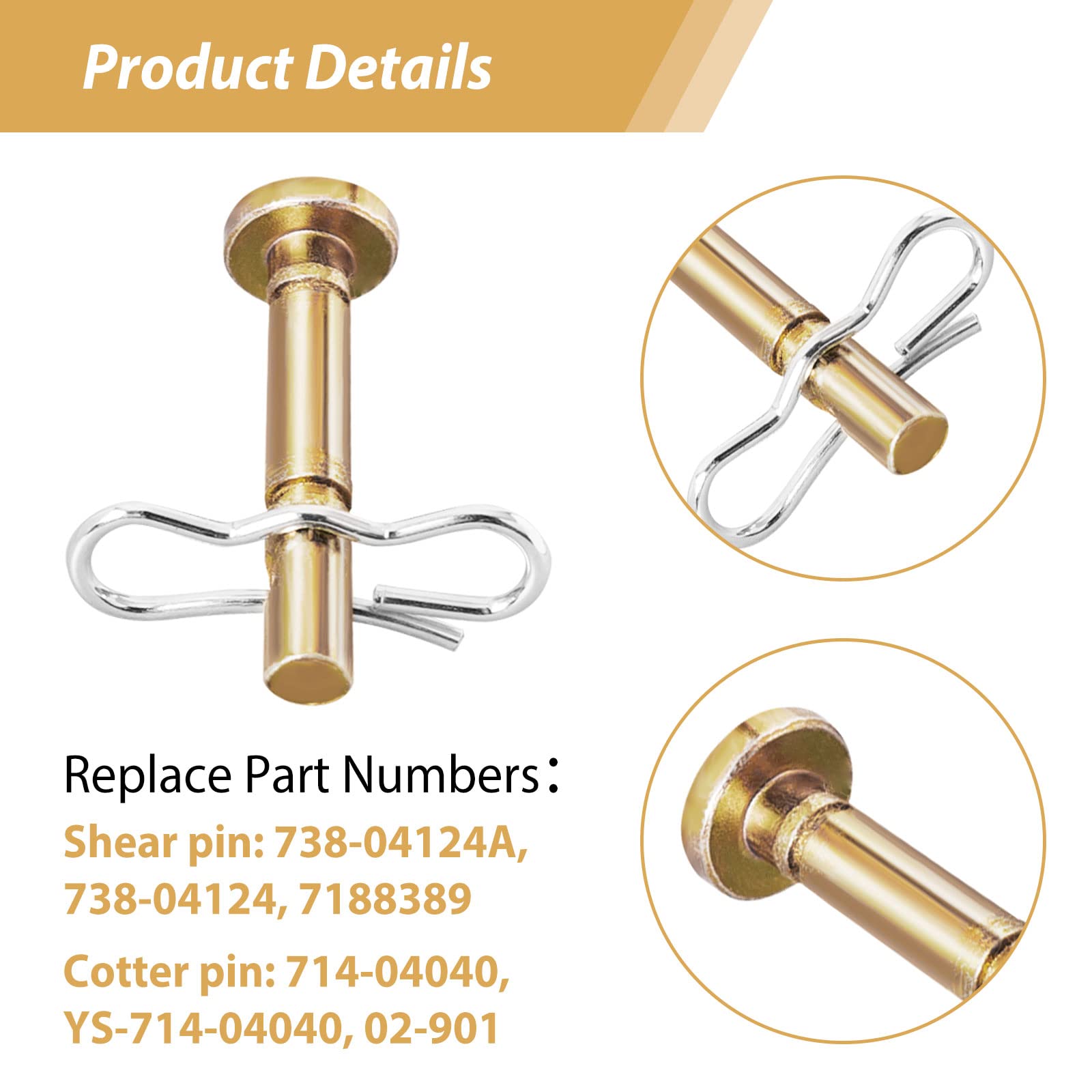 738-04124A Snowblower Shear Pins Fit for Hon da Cub Cad et 738-04124A Shear Pins Replacement & 714-04040 Cotter Pins Compatible with Troy Bilt, MTD, Craftsman Snowblower Parts, 30 Pack