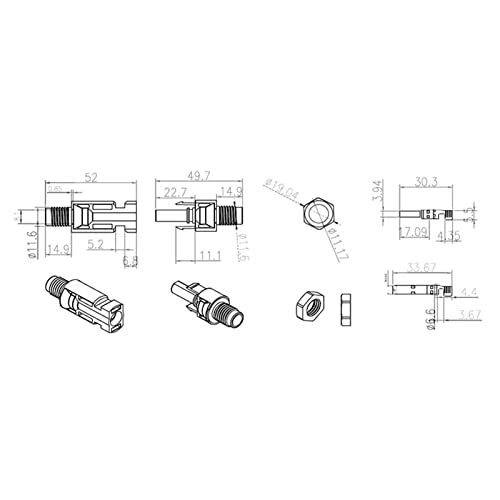 Solar Panel Connectors, PV Connector PPO Self Locking Structure 1000V DC IP67 Waterproof Impact Resistance High Strength for PV Cable