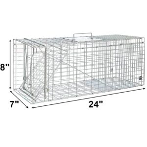 Humane Catch and Release Live Animal Trap Cage Cat Trap for Raccoons Groundhogs Mouse Squirrel Traps 24 Inch Steel Outdoor Small Animal Trap No-Kill Trapping Kit Collapsible & Easy to Use