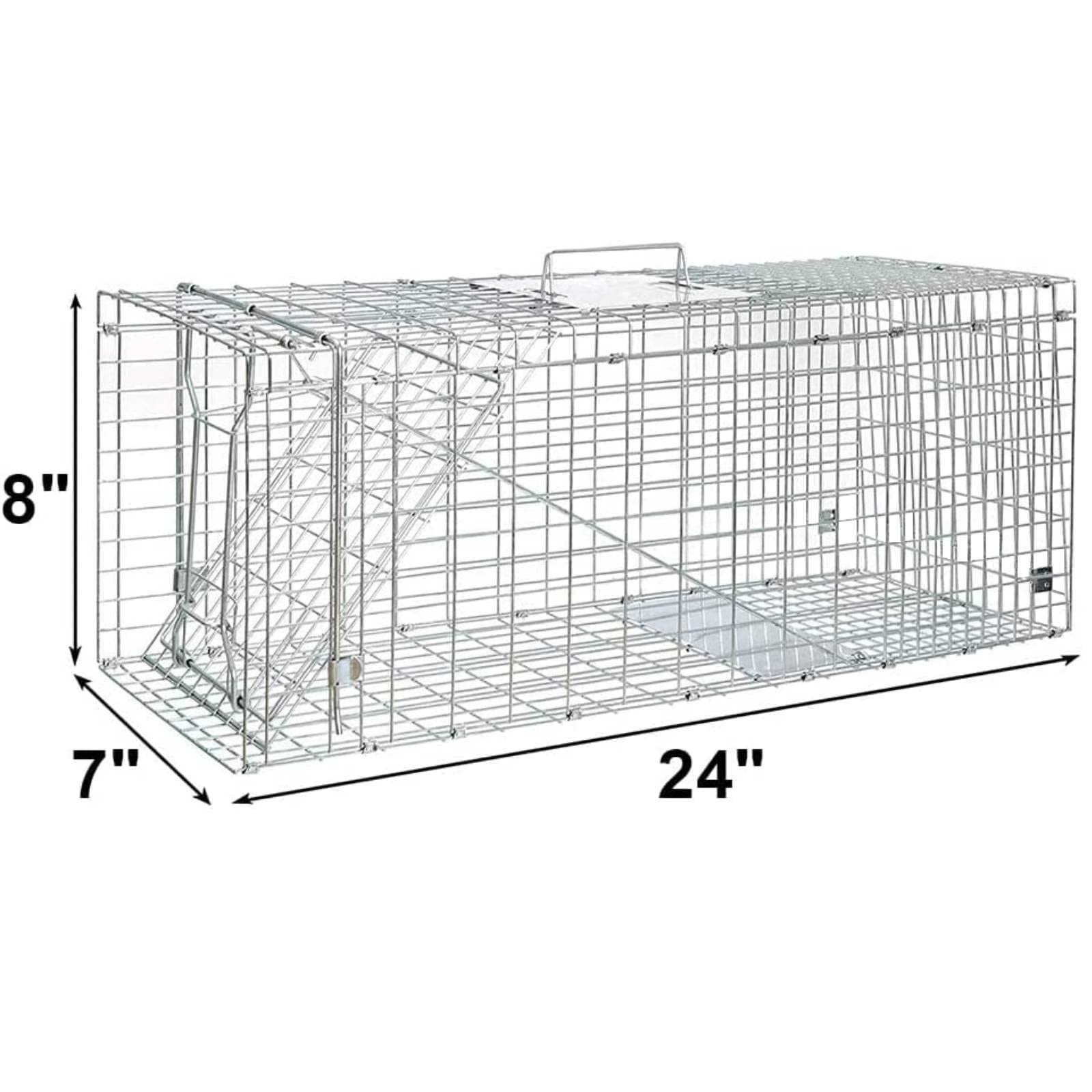 Humane Catch and Release Live Animal Trap Cage Cat Trap for Raccoons Groundhogs Mouse Squirrel Traps 24 Inch Steel Outdoor Small Animal Trap No-Kill Trapping Kit Collapsible & Easy to Use