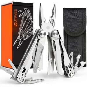 SUYIWEE Multitool 19-in-1 with Safety Lock, Professional 440A Stainless Steel Multi Tool Pliers Pocket Tool, Foldable Multitools with Nylon Sheath for Outdoors, Survival, Camping, Hiking, Repairing