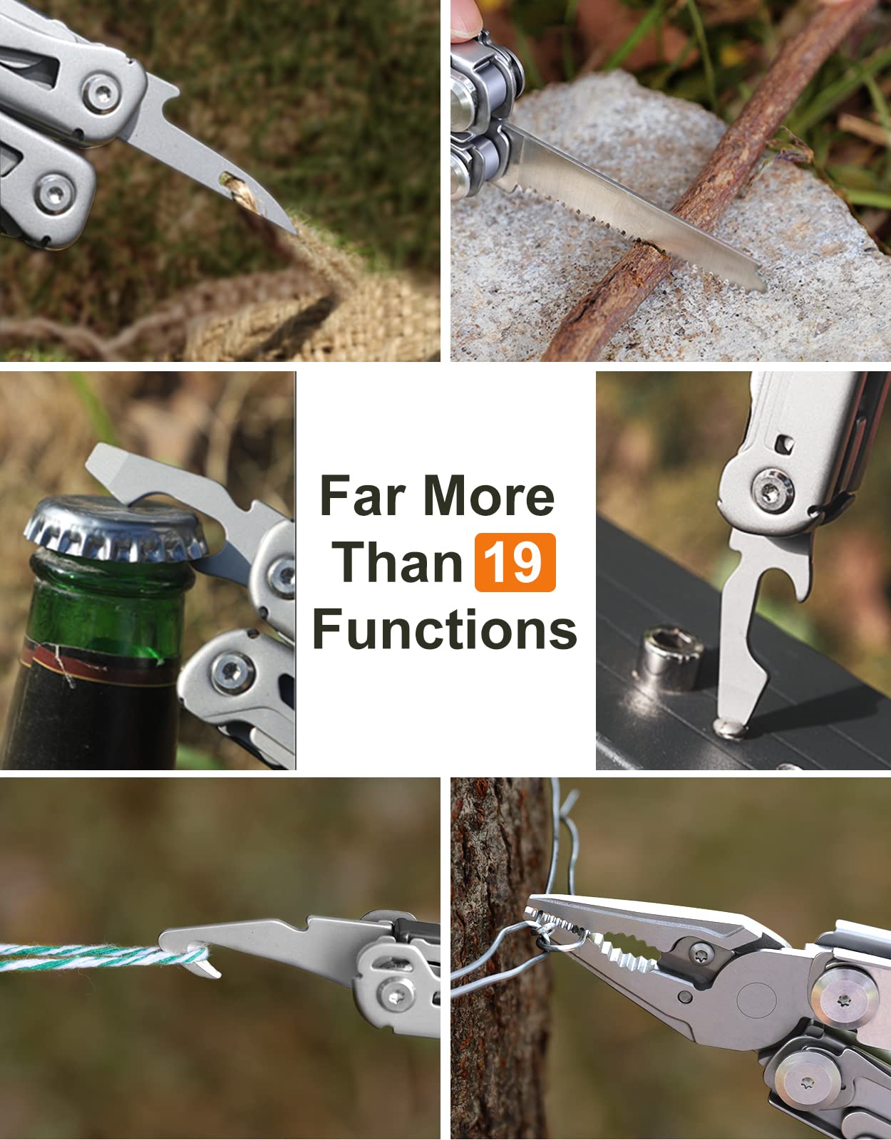 SUYIWEE Multitool 19-in-1 with Safety Lock, Professional 440A Stainless Steel Multi Tool Pliers Pocket Tool, Foldable Multitools with Nylon Sheath for Outdoors, Survival, Camping, Hiking, Repairing