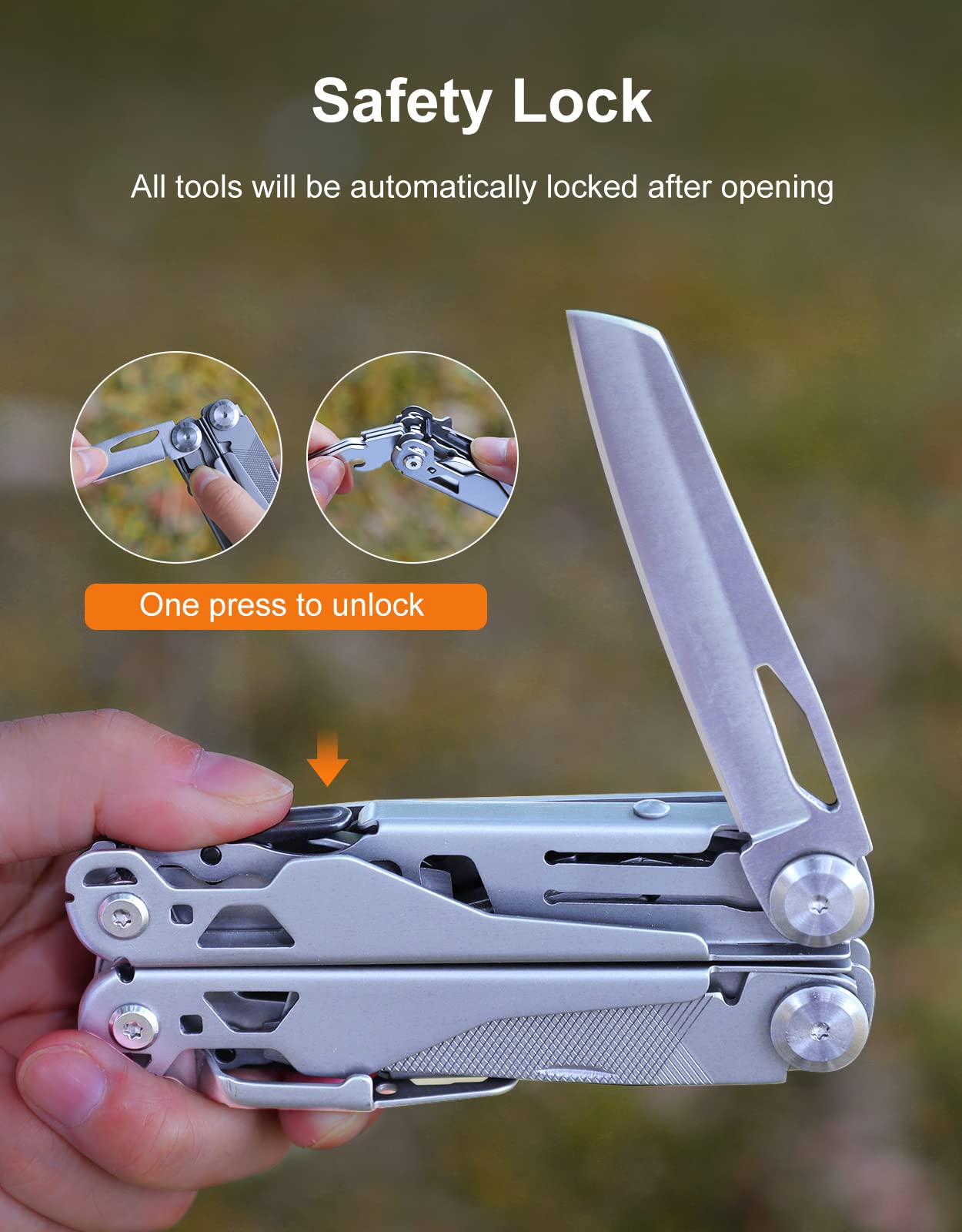 SUYIWEE Multitool 19-in-1 with Safety Lock, Professional 440A Stainless Steel Multi Tool Pliers Pocket Tool, Foldable Multitools with Nylon Sheath for Outdoors, Survival, Camping, Hiking, Repairing