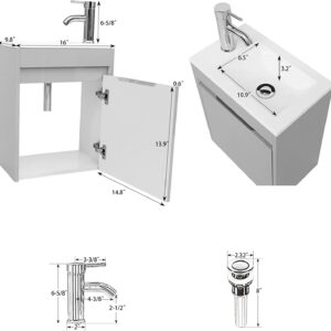 UEV 16" Small Bathroom Vanity Wall Mounted,Grey Small Bathroom Vanity with Ceramic Sink,Bathroom Vanity and Sink Combo,Chrome Faucet P-Trap Include (Grey)