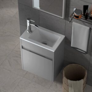 UEV 16" Small Bathroom Vanity Wall Mounted,Grey Small Bathroom Vanity with Ceramic Sink,Bathroom Vanity and Sink Combo,Chrome Faucet P-Trap Include (Grey)