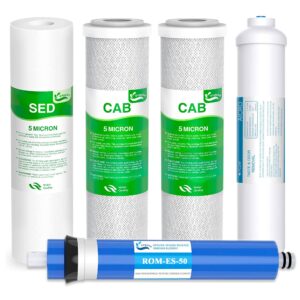 vegebe 1-5 stage 50 gpd ro water filter set replacement fit for apec reverse osmosis system (1/4" output)