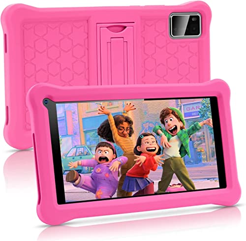 Tablet 7 inch Android 11 for Kids(Ages 3-12), 3GB RAM 32GB ROM 128GB Expand,Google Certificated, Software Pre-Installed, Bluetooth, WiFi, Dual Camera,with Shockproof Case-Pink…