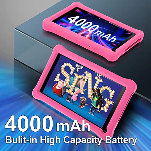 Tablet 7 inch Android 11 for Kids(Ages 3-12), 3GB RAM 32GB ROM 128GB Expand,Google Certificated, Software Pre-Installed, Bluetooth, WiFi, Dual Camera,with Shockproof Case-Pink…