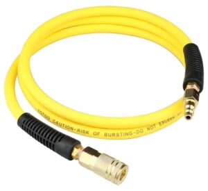 yotoo hybrid lead-in air hose 1/4-inch by 6-feet 300 psi heavy duty, lightweight, kink resistant, all-weather flexibility with 1/4-inch industrial air fittings and bend restrictors, yellow