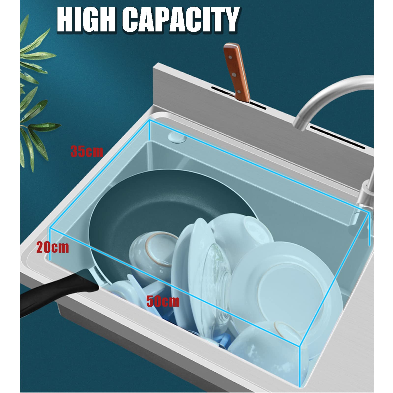 Commercial Restaurant Sink Utility Sink Stainless Steel Free-standing Kitchen Sink Set Single Bowl w/ Faucet & Drainboard for Laundry Garage Camping 80x50x80cm/31.5x19.7x31.5in Right