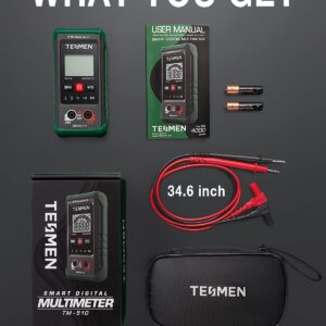 TESMEN TM-510 Digital Multimeter, 4000 Counts, Smart Measurement, Auto-Ranging Voltmeter; Voltage Tester with Non-Contact Voltage Function, Measures AC/DC Voltage, Resistance, Continuity – Green