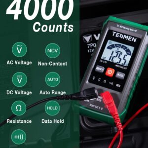 TESMEN TM-510 Digital Multimeter, 4000 Counts, Smart Measurement, Auto-Ranging Voltmeter; Voltage Tester with Non-Contact Voltage Function, Measures AC/DC Voltage, Resistance, Continuity – Green