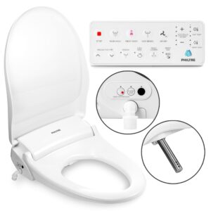 PHILTRE Toilet Bidet Attachment with Heated Toilet Seat, Warm and Cold Water, Dryer, Hygienic All-Stainless Steel Nozzle, and Full Function Remote Control - Save Toilet Paper and Prevent Toilet Clog