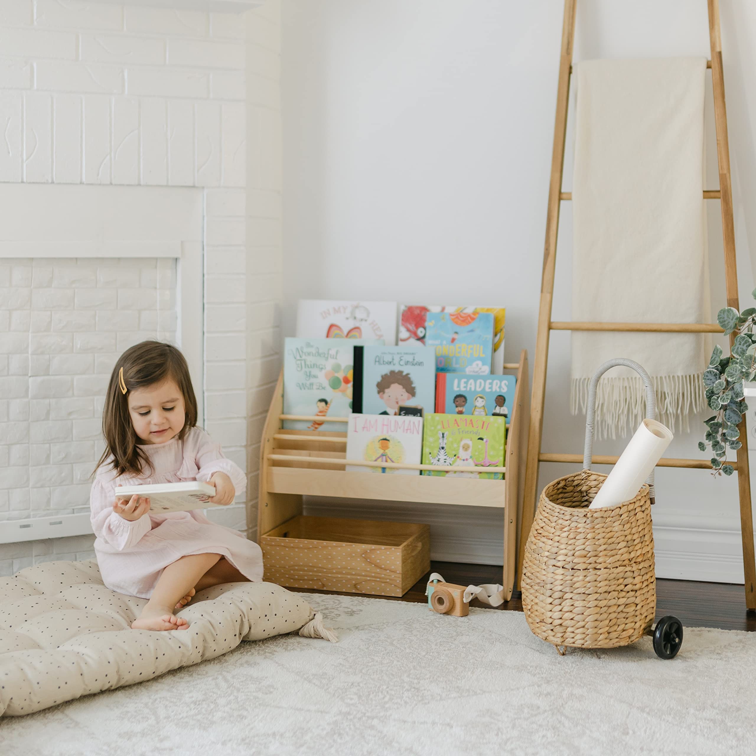 Montessori Bookshelf for Toddler Wood Kids Playroom Furniture Natural Wooden Nursery Gift Birthday Baby Neutral Room Storage Shelf Large Bookcase Child Decor Idea (Small, Natural)