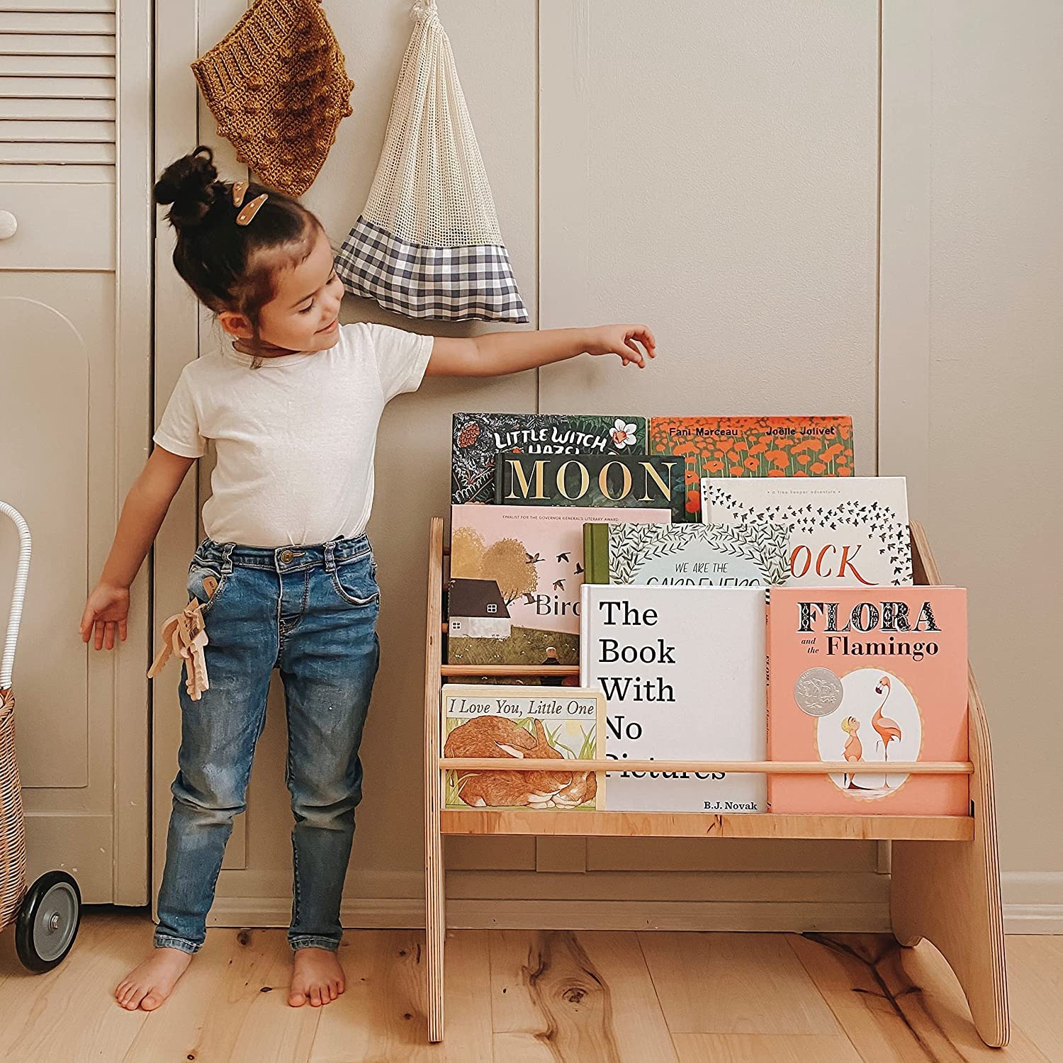 Montessori Bookshelf for Toddler Wood Kids Playroom Furniture Natural Wooden Nursery Gift Birthday Baby Neutral Room Storage Shelf Large Bookcase Child Decor Idea (Small, Natural)