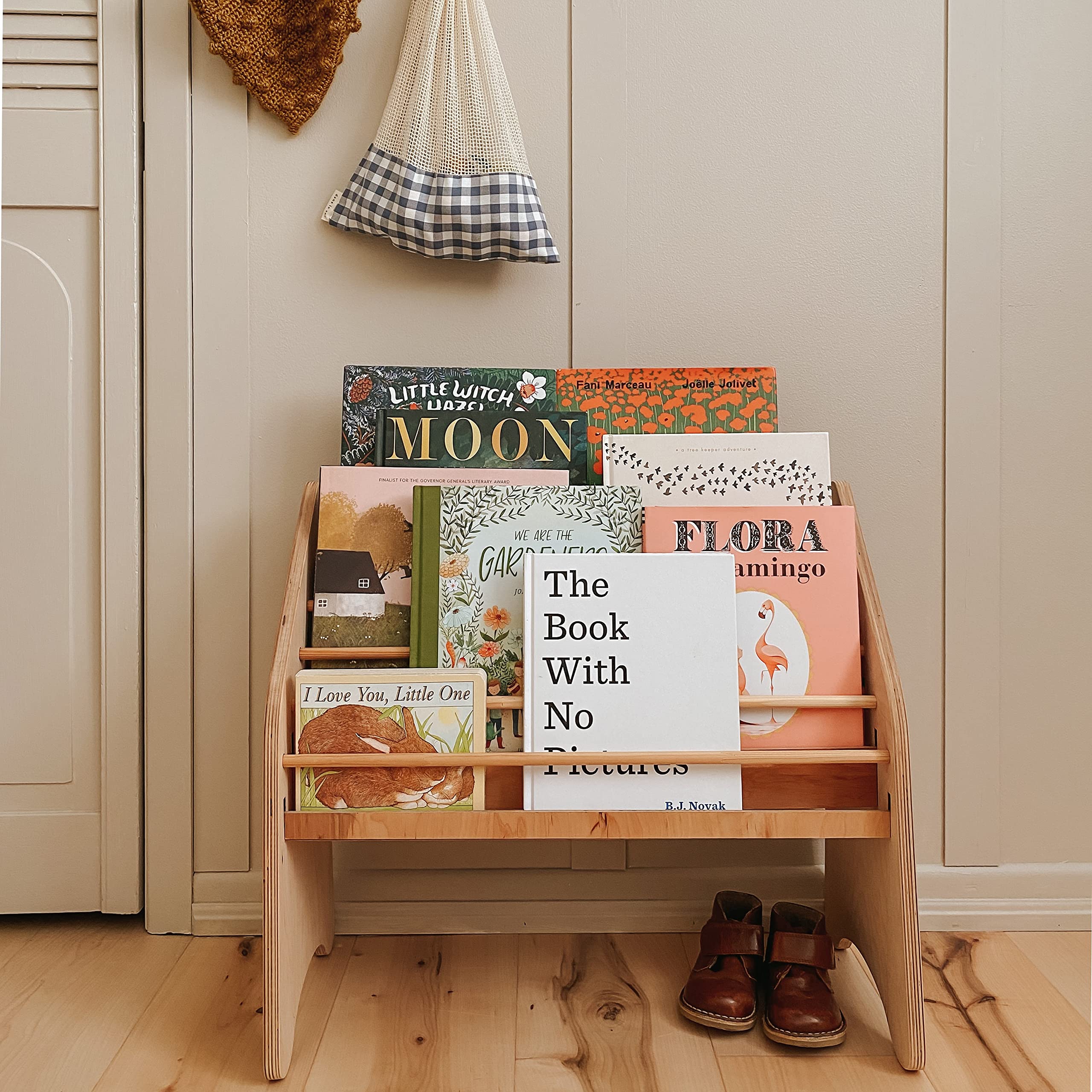 Montessori Bookshelf for Toddler Wood Kids Playroom Furniture Natural Wooden Nursery Gift Birthday Baby Neutral Room Storage Shelf Large Bookcase Child Decor Idea (Small, Natural)